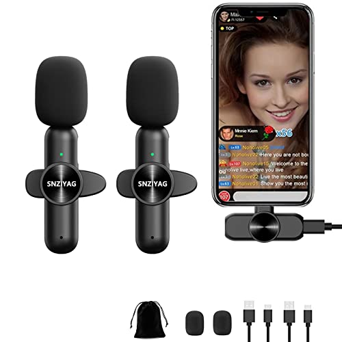 SNZIYAG Wireless Lavalier Microphone for iPhone iPad,Plug-Play Wireless Mic for Recording, Live Streaming, YouTube, TikTok, Facebook, Intelligent Noise Reduction, Auto Sync, No APP(2pcs mic)