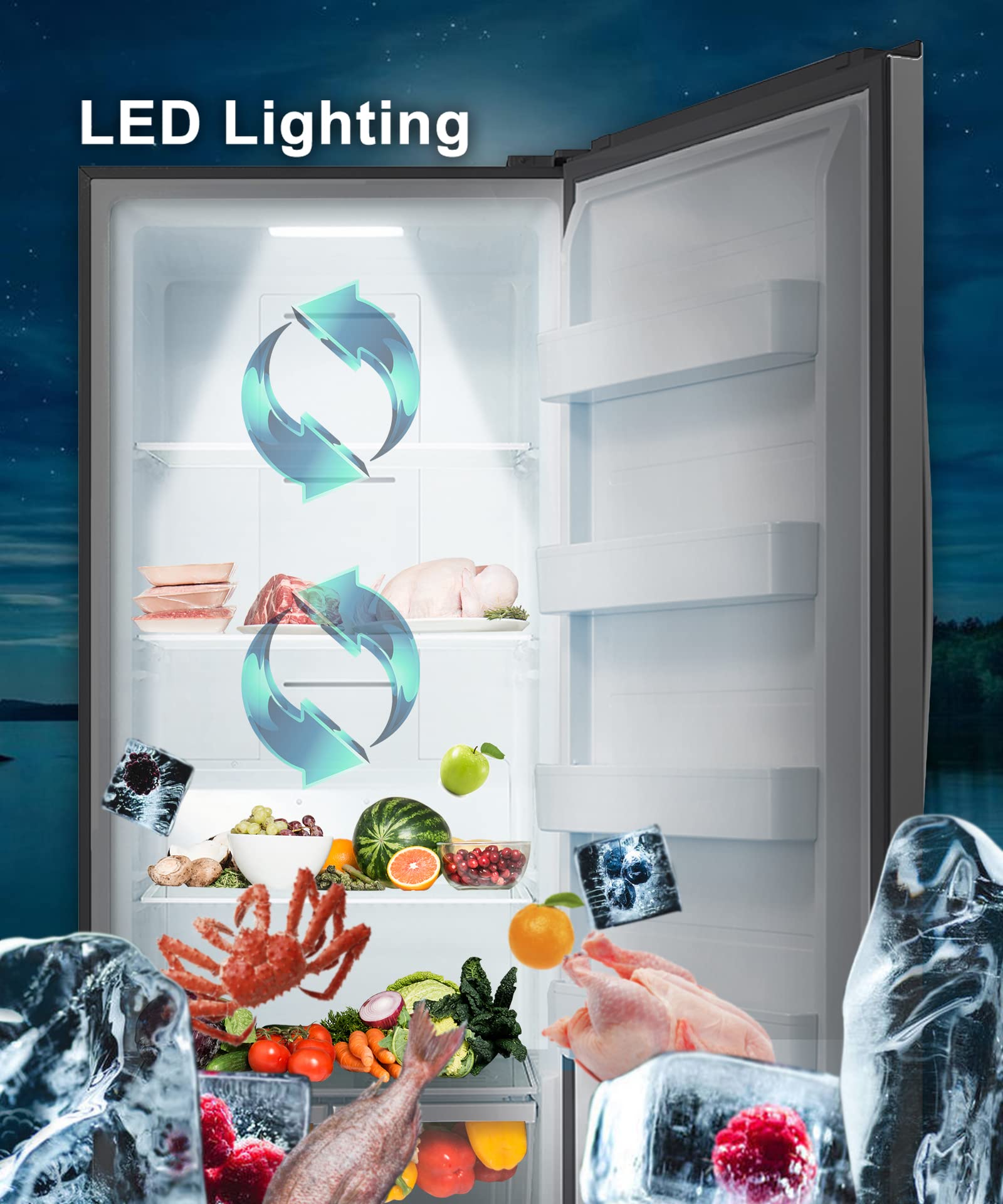 Techomey Upright Freezer 21 Cu.Ft, Stand Up Convertible Freezer/Refrigerator 115v, Garage Vertical Freezer with Single Door, Quick Freeze, Stainless Steel,Lock