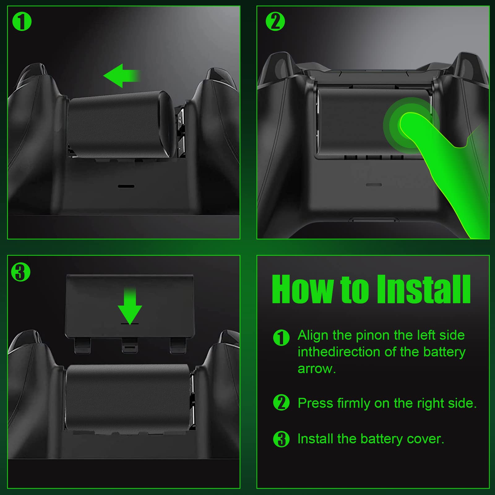 TREE.NB Controller Battery Pack Compatible for Xbox Series X|S/Xbox One/Xbox One S/Xbox One X/Xbox One Elite Fast Charging Wireless Controller with 2 Pack Rechargeable Batteries