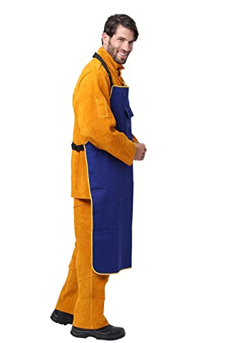 Welding Apron, Fire Resistant Fireproof Apron Metal Working Welder Work Safety Protection Apron Blue for Welding Cutting Cooking with One Pocket