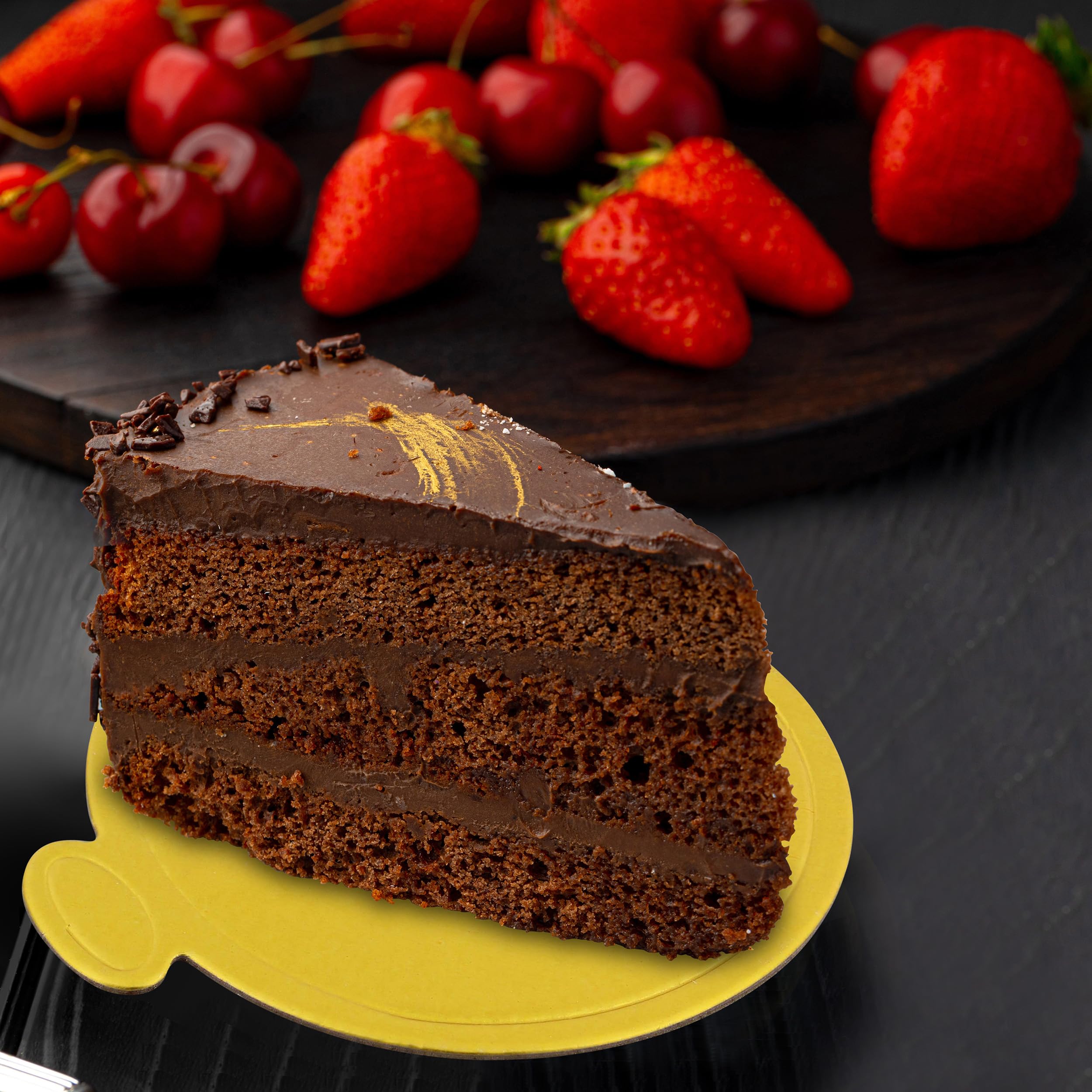 Spec101 Mini Round Cake Boards Bulk 100pk - 3.5 Inch Cake Drum Round Gold Cardboard Base Plates for Individual Serving