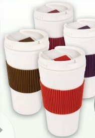Reusable Travel Mug Hot Cold Non Slip Grip Screw Lid Flip Open Cap Prevents Leaks and Spills comes 4 in a Pack assorted colors