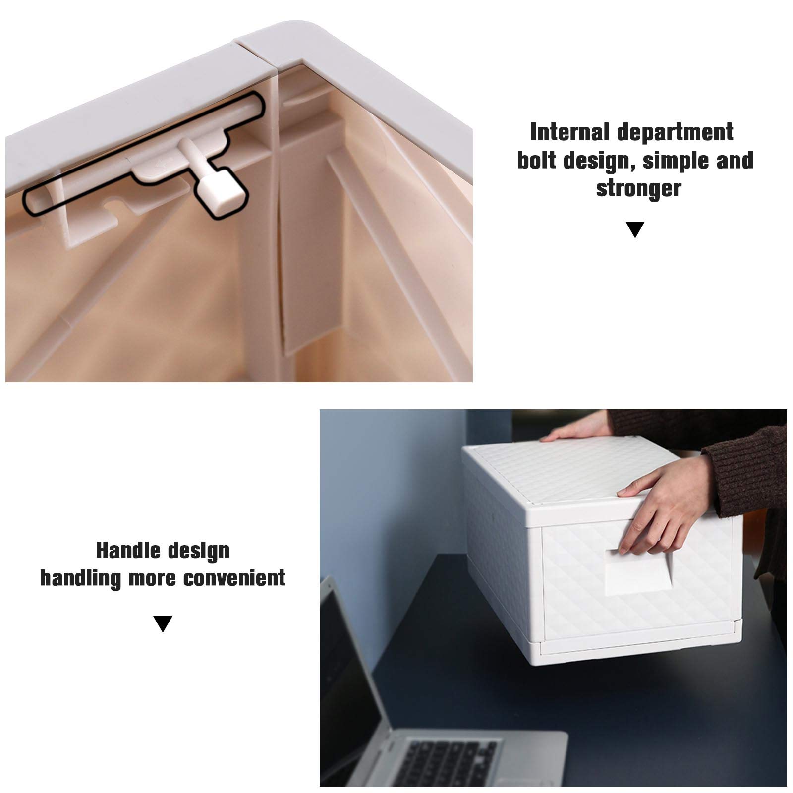 Micro Traders Collapsible Storage Bins with Lids Plastic Storage Boxes for Toy Media Sundry Vehicle Living Room Wardrobes Closets Storage (7.7x11.8x8.7inch) - Beige