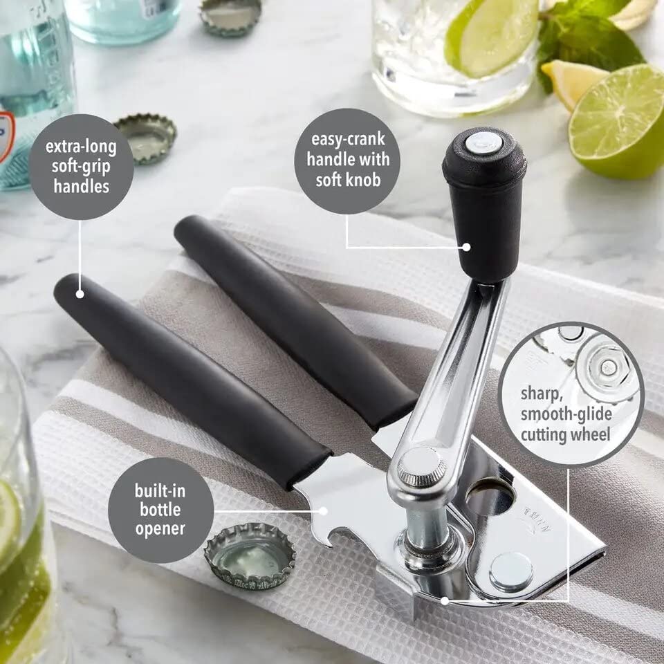 Lift&Pop Commercial Can Opener - Easy - Reliable and Modern Design, Can Opener Manual, Heavy Duty Can Opener, Bottle Opener, Large Handheld, Sharp Discs.