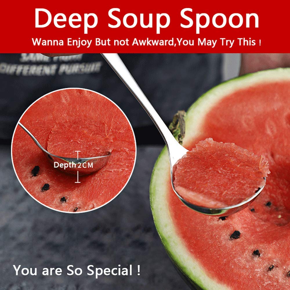 Qualizon 18/8 Stainless Steel Mini Ladle Deep Soup Spoon Large Serving Spoon Ramen Spoon - 6.7inch Short Handle