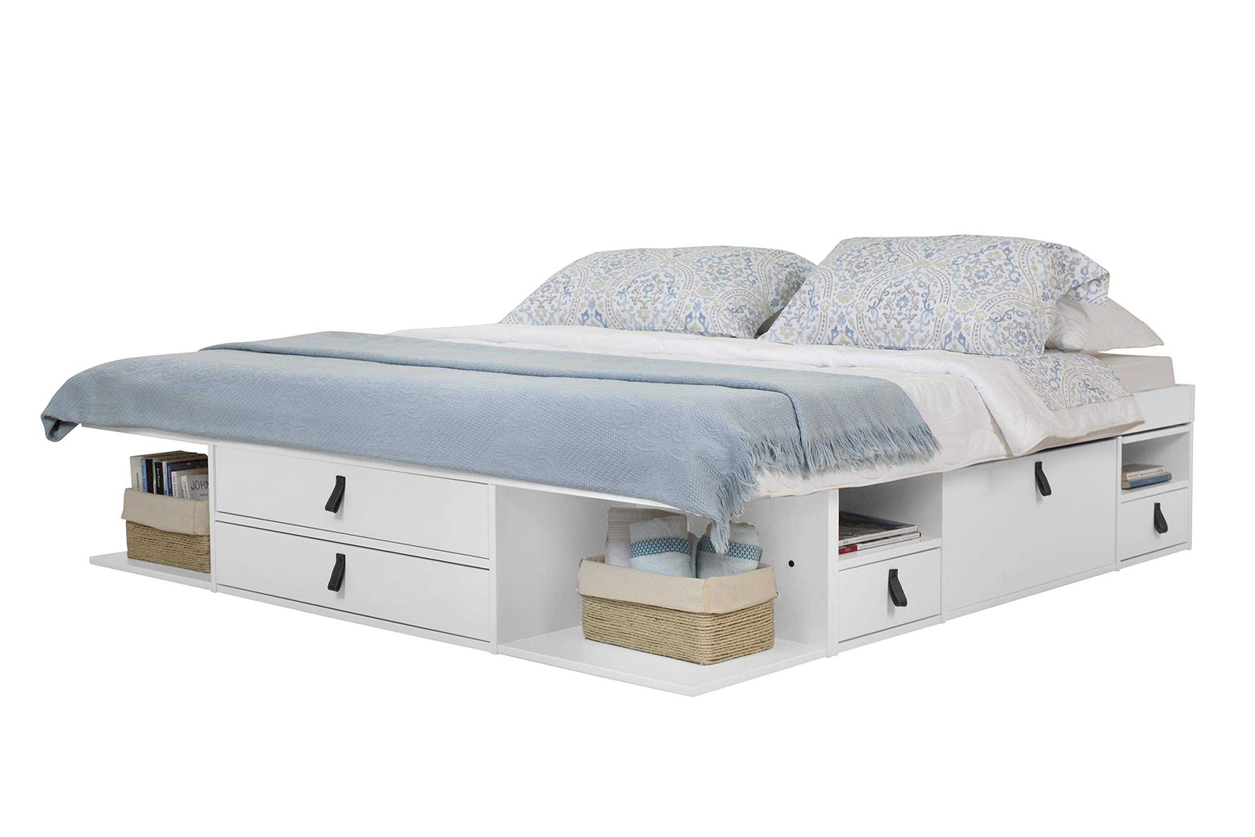 memomad Bali Storage Platform Bed with Drawers (Queen Size, Off White)
