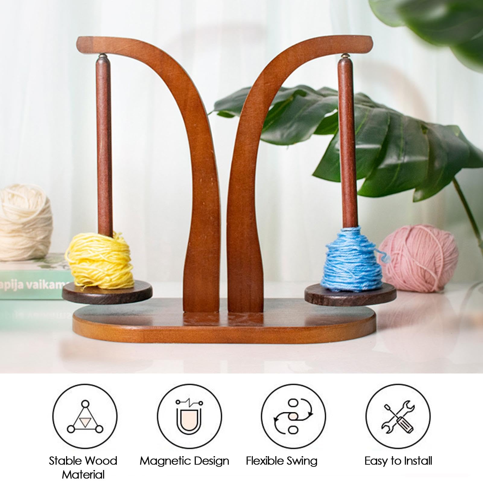 Yarn Holder for Two Yarn Balls, Magnetic Yarn Holder for Knitting and Crocheting, Wooden Yarn Spinner for Crochet, Crochet Accessories