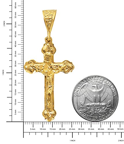 Large 28mm x 49mm 14k Gold Plated Budded Trefoil Crucifix Pendant,