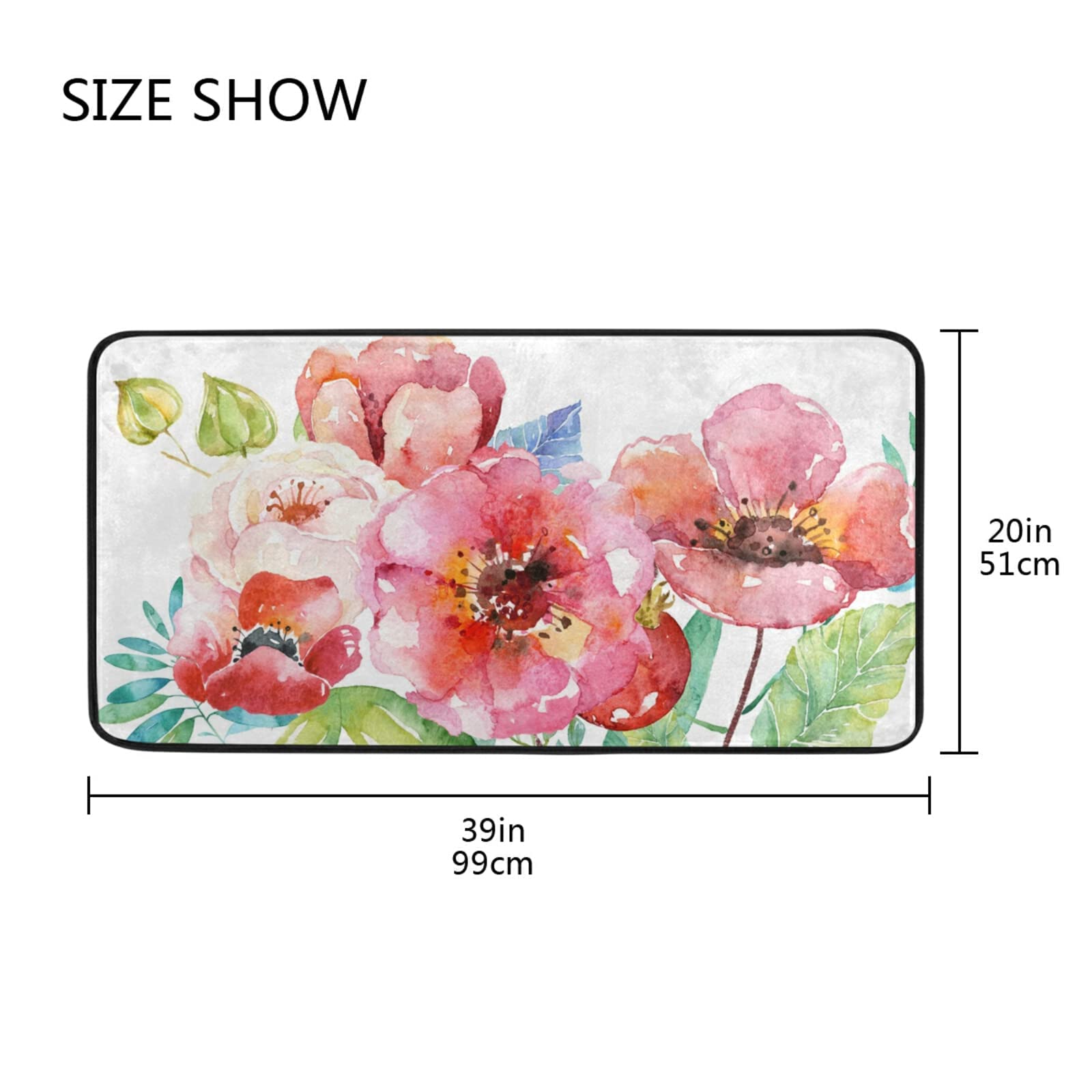Pink Flower Kitchen Mat Floral Bouquet Kitchen Rug 39 X 20 Inch White Under Sink Mats Non Slip Soft Standing Mats Anti Fatigue Floor Mat Bath Rug Runner Doormat Carpet for Outside Decor