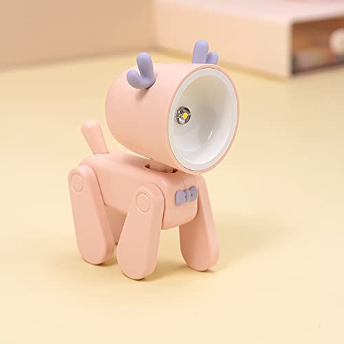 NICE POINT Mini LED Desk Lamp for Kids, Rechargeable Pink Cute Deer Table Night Light Phone Holder,Children Student Foldable Portable Reading Pet Desk Night Light,Adjustable Animal Night Lamp.