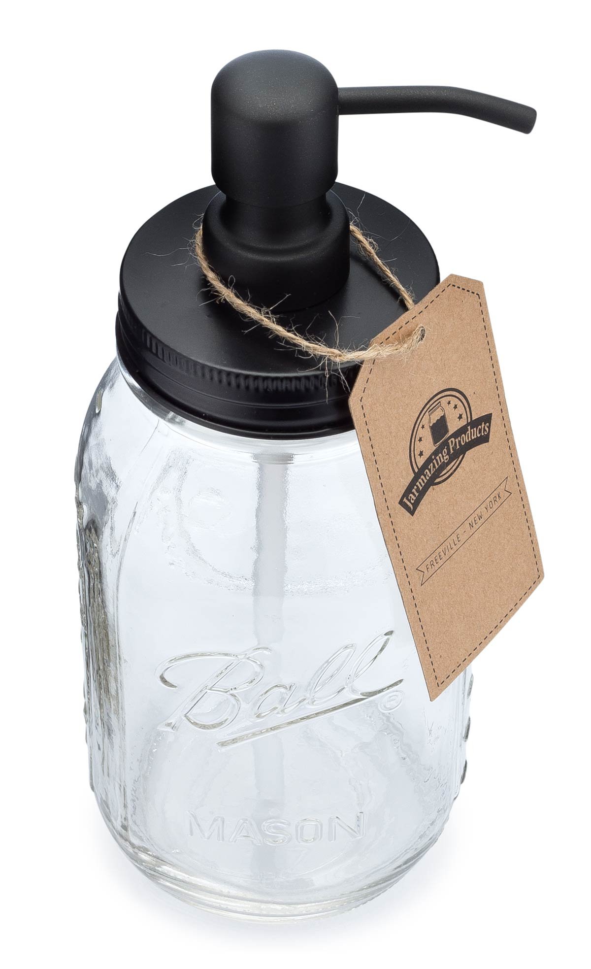 Quart Size Mason Jar Soap and Lotion Dispenser - Black - by Jarmazing Products - Made from Rust-Proof Stainless Steel