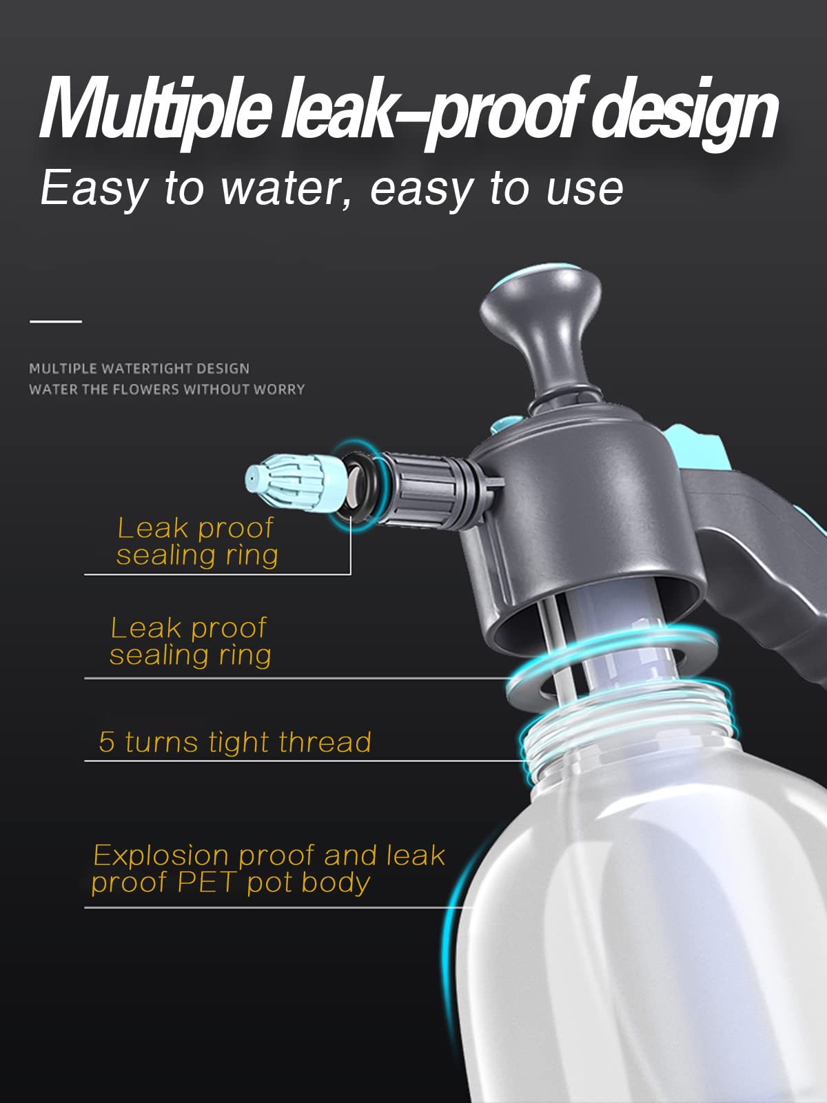 Manual Garden Spray, Lawn Plant Flower Pressure Pump Spray, Adjustable Safety Valve, with Extended Nozzle 0.5 Gallon/2 liters