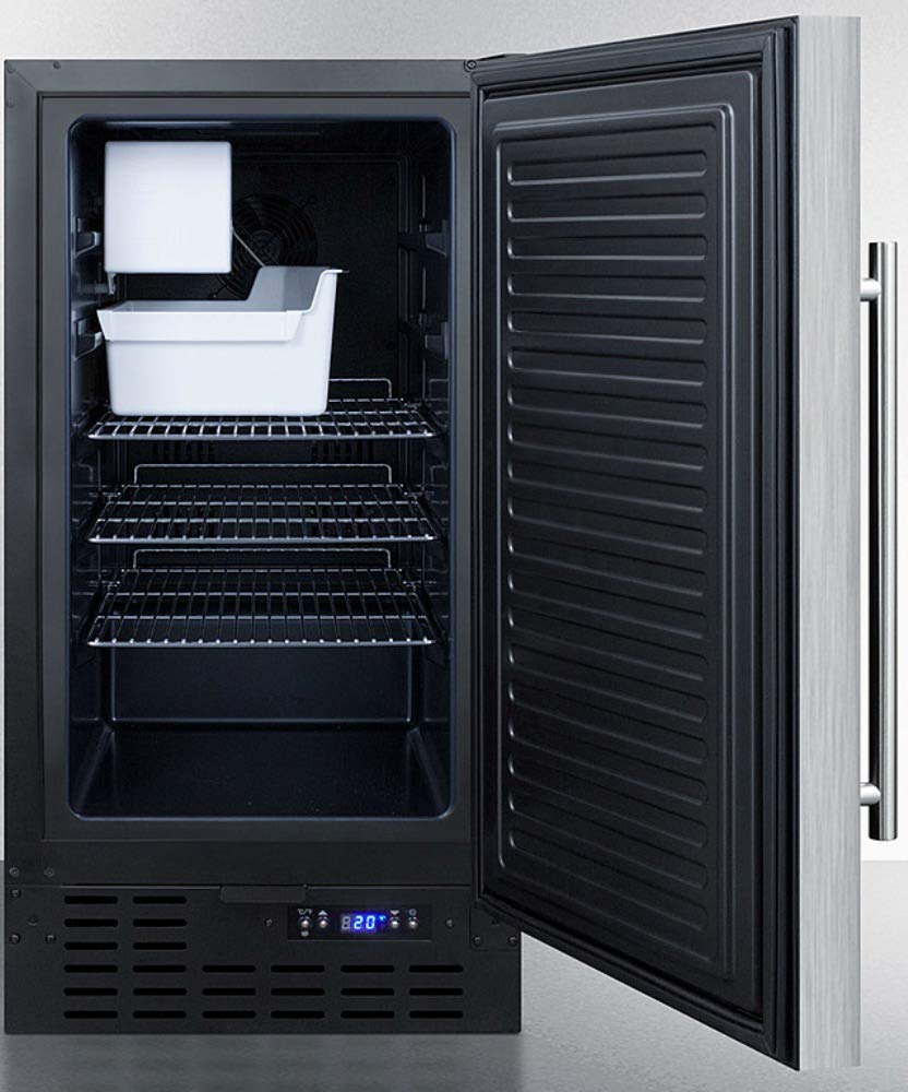 Summit Appliance BIM18SSADA 18" Wide ADA Compliant Frost-Free Icemaker for Built-in or Freestanding Use with Stainless Steel Door and Black Cabinet, Lock, Digital Thermostat, Digital Display