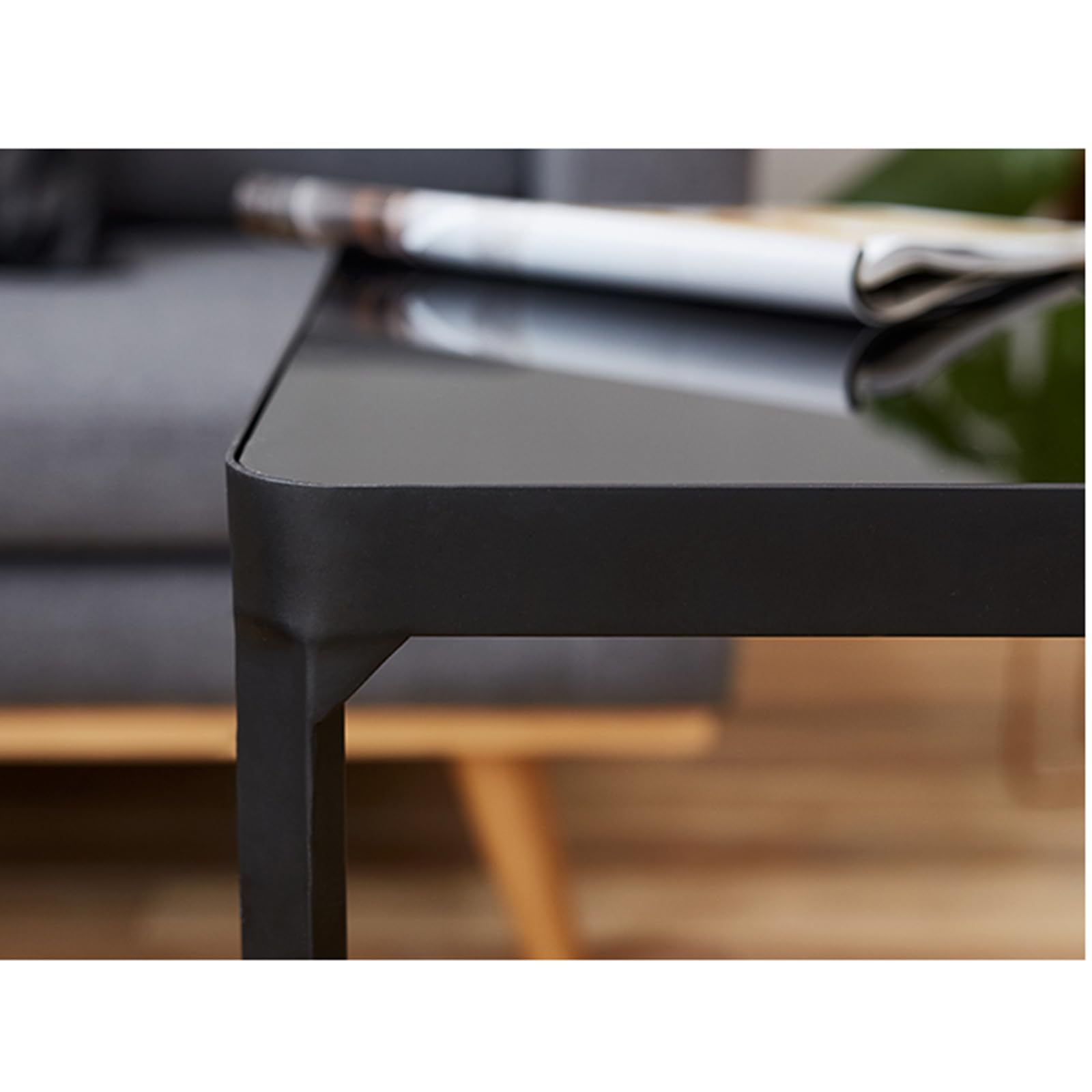 Middai End Table C-Shaped, Living Room Narrow Side Tables 20D X 12W X 22" H, Black Tempered Glass Top, Bedside Snack Table(Size:50 * 30 * 55CM,Color:Black)