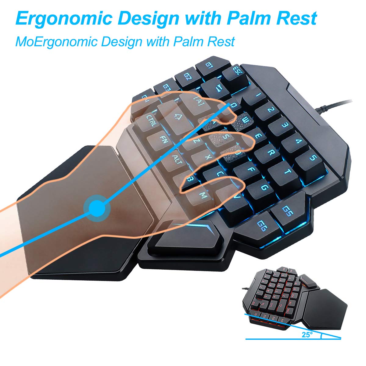 One Handed RGB Mechanical Keyboard, Jhua Ergonomic Half Gaming Keyboard 35 Keys with Rainbow Backlit Keyboard Wired Gaming Keypad Mini USB Keyboard Single Hand Game Controller for PC PS4 LOL Xbox Game