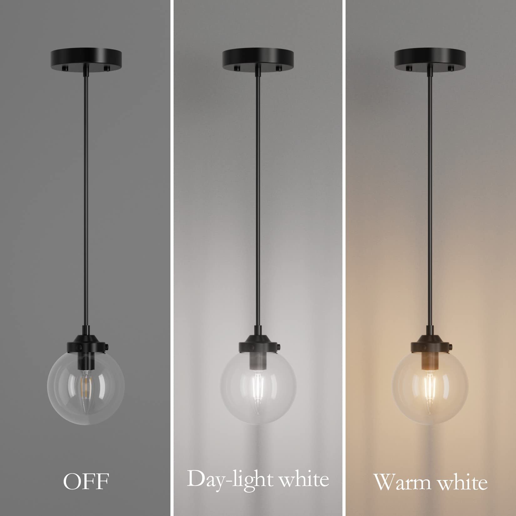 Ralbay 2 Pack Black Globe Pendant Lights for Kitchen Island,Industrial Black Globe Pendant Light with Clear Globe Glass,Mini Island Lights for Kitchen,Farmhouse Pendant Light,Bulb Excluded,Black