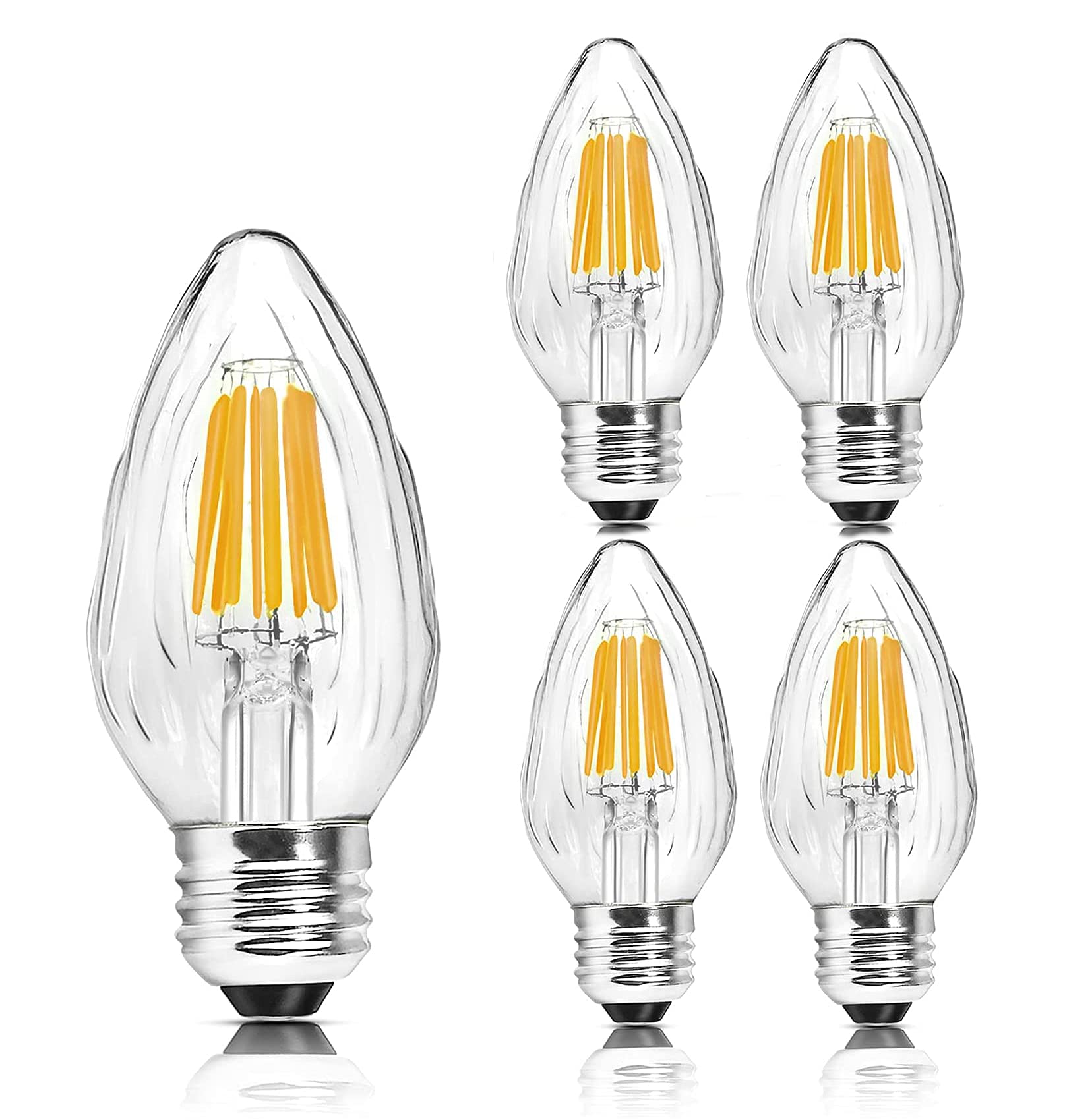 Qixivcom 6W F15 Dimmable LED Light Bulbs Led Porch Light Bulb 60W Equivalent 600LM Warm White 2700K E26 Edison Vintage Bulb Flame Wrinkle Clear Glass Cover for Indoor Dining Room Ceiling Fan,4-Pack