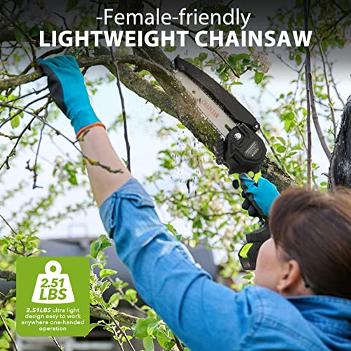 MeetWantes Mini Chainsaw 6-Inch with Real-time Power Display - Portable Handheld Cordless Chainsaw with 2 Rechargeable Batteries, 21V Small Power Chain Saws for Tree Trimming Wood Cutting