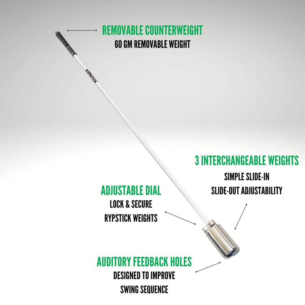 Rypstick | Golf Swing Trainer Device for Increased Distance - Golf Speed Trainer and Warmup Aid (Men's White 45β)