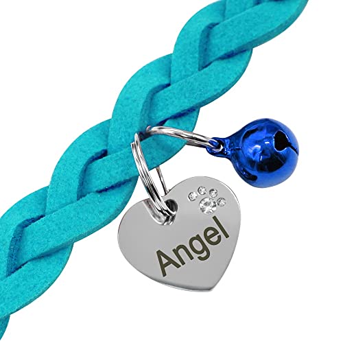 Leather Dog Collar Braided Dog Puppy Cats ID Collar with Name Personalized Engraved for Small Medium Dogs Free Bell (Color : B Size : XS Code)