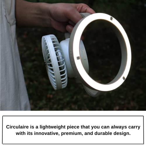 SPICE OF LIFE Circulaire Camping Fan with LED Ring Light - Khaki - 4000 mAh Battery, USB Rechargeable, Magnetic Remote, Auto Timer, Hanging Tent Hook, Removable and Washable Fan Cover
