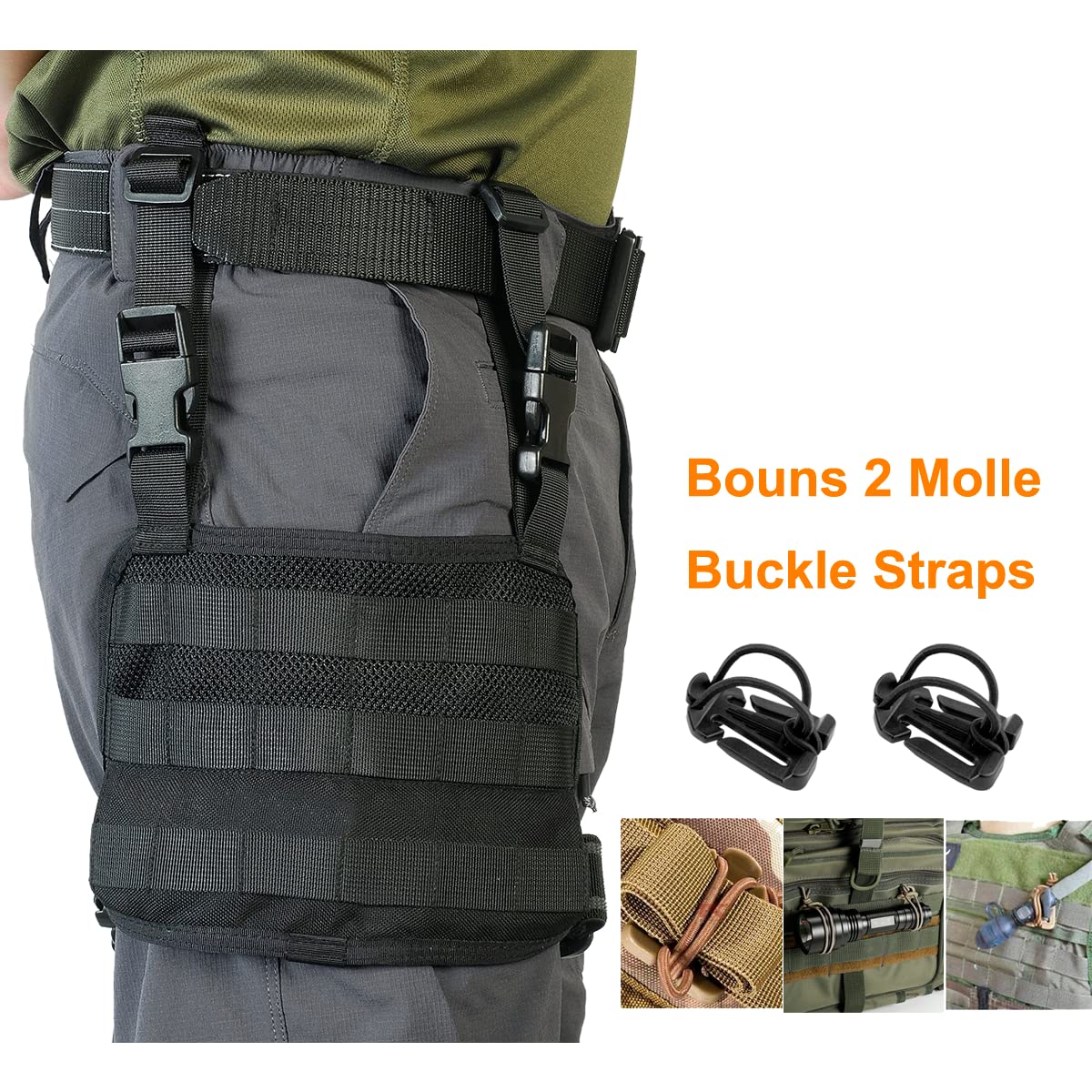 TAFTACFR Tactical Heavy Duty Mesh MOLLE Drop Leg Platform Universal Drop Leg Panel with Adjustable Belt & Thigh Straps (Coyote Brown)