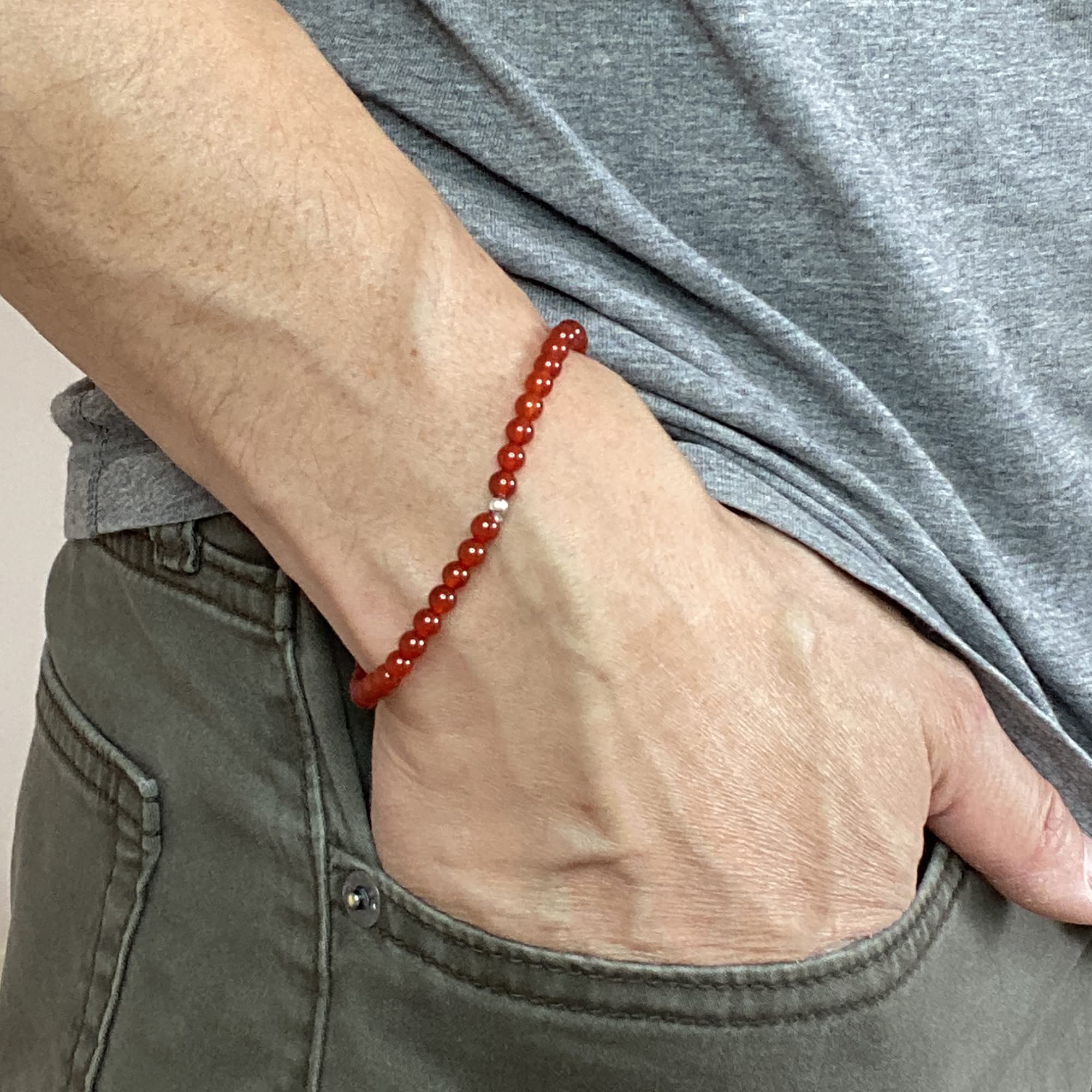 Mini Red 'Fire' Agate Gemstone 4mm Energy Bracelet - Yoga Intention Meditation