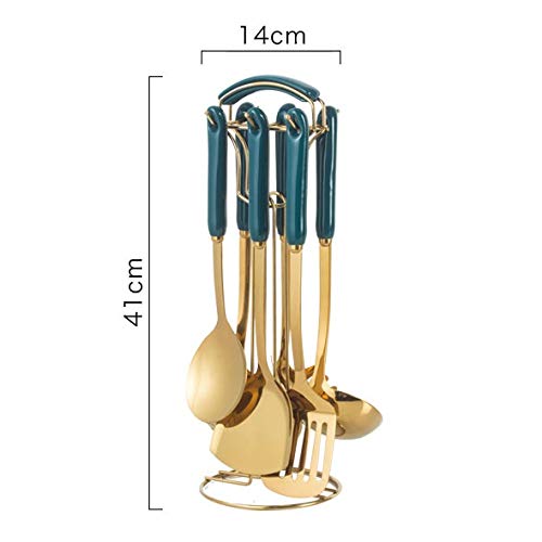 LMMDP Steel Kitchenware Non-stick Cookware Cooking Tool Spatula Ladle Shovel Spoon Soup Kitchen Utensils Set (Color : E)