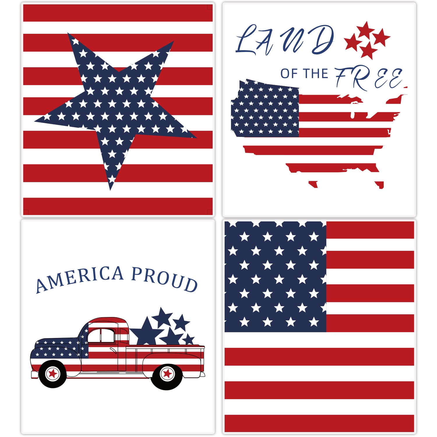 Quera 4Th of July Swedish Kitchen Dishcloth Retro Patriotic Stars & Stripes Truck Cotton Kitchen Towel Independence Day Absorbent Quick Drying Kitchen Cloth for Home Counter Wipes,4Pcs