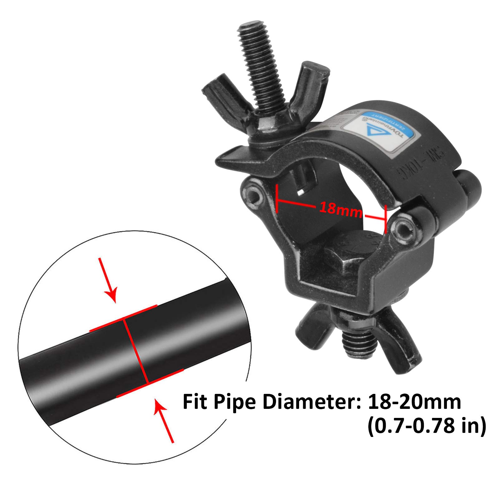 Mini Size Clamp Load 22lb Aluminum Alloy Light Clamp for Projector Par Light Spotlight Work on 20mm OD Tube, TUV Certificated (4 Pcs Black)