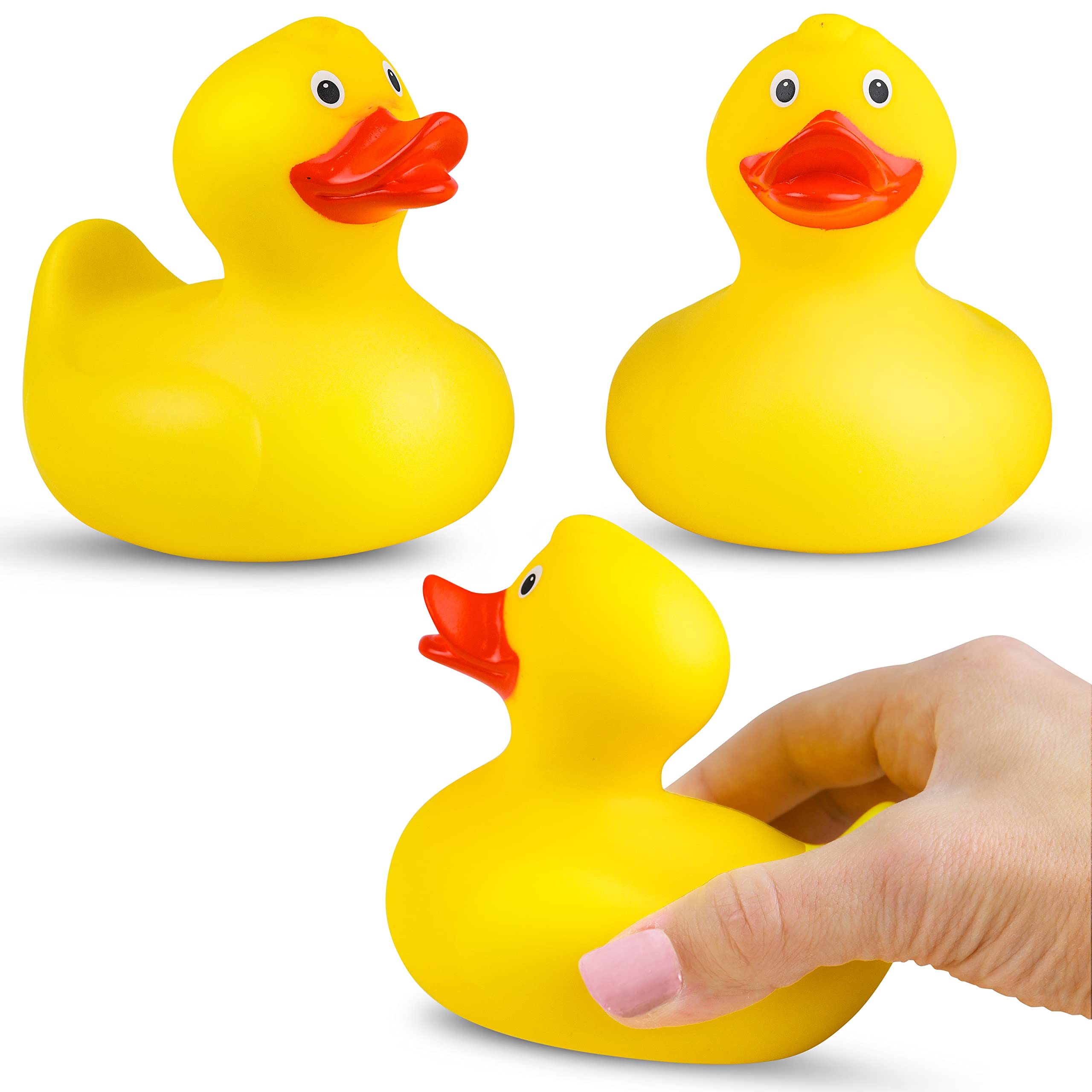 Tribello Large Yellow Rubber Duck for Bath / Pool Toys Play for Kids - Floating Rubber Ducky, - 4” Inch 3 Pack