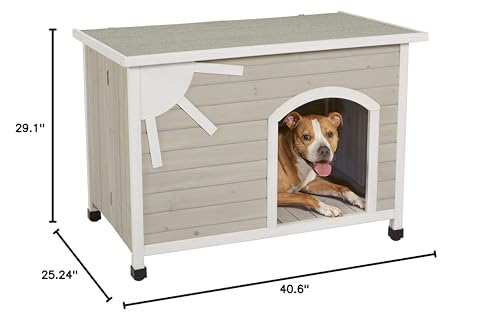 MidWest Homes for Pets Eilio Folding Outdoor Wood Dog House, No Tools Required for Assembly | Dog House Ideal for Medium Dog Breeds, Beige (12EWDH-M)