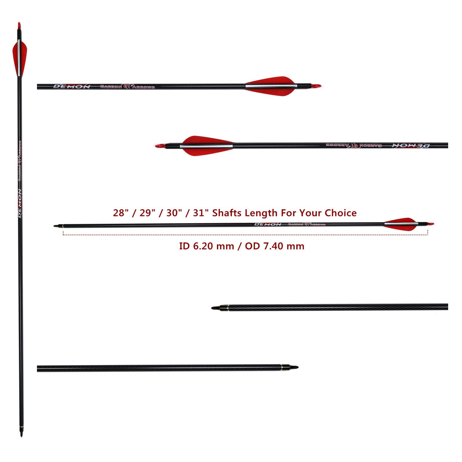 MS JUMPPER Archery Carbon Arrows Hunting Shafts 400 Spine with Plastic Vanes and Field Points for Compound Recurve Bow (Pack of 6) (28 Inch Arrows)
