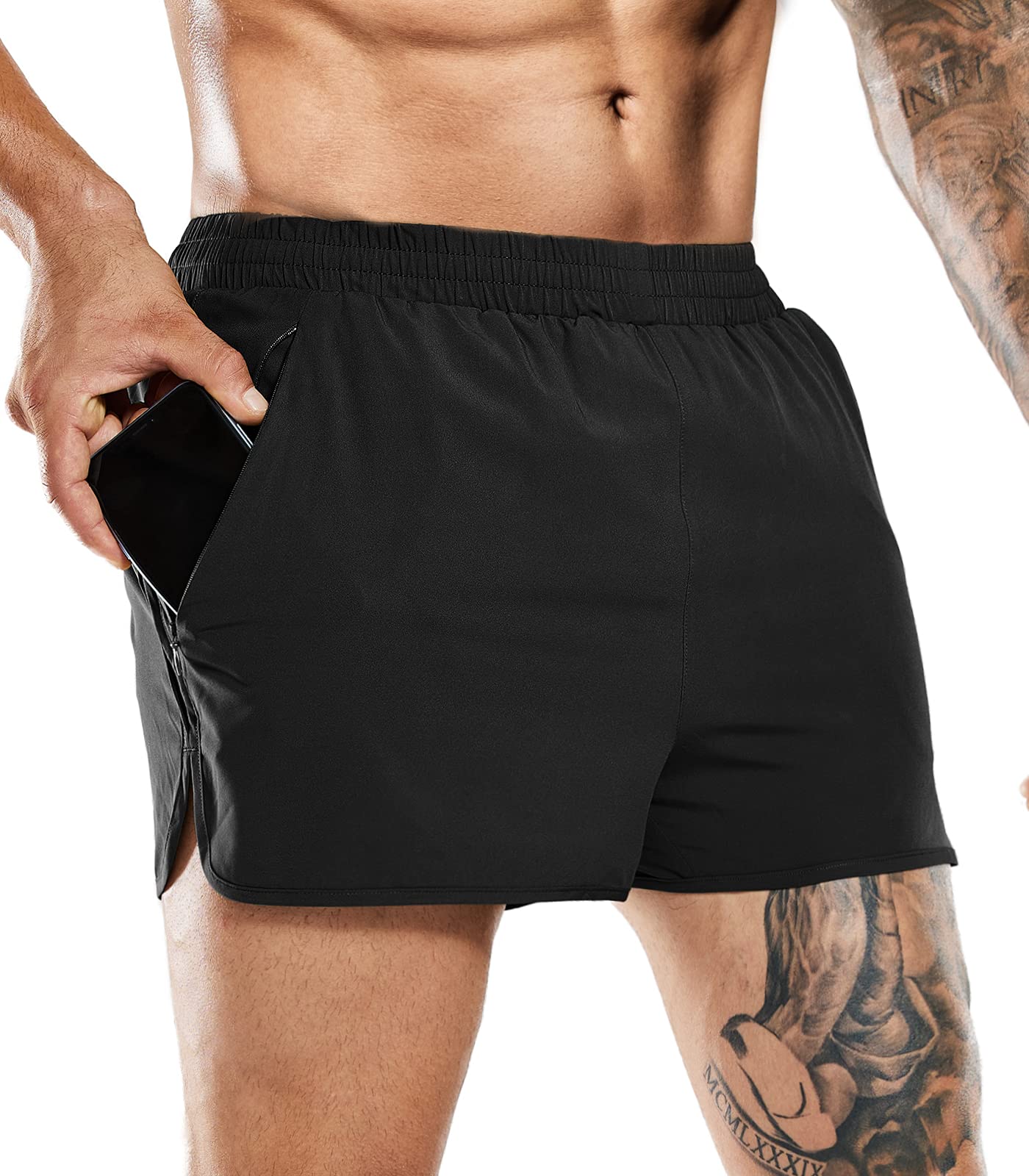 MIER Men's 3 Inches Quick Dry Running Shorts Water Resistant Lightweight Athletic Workout Training Activewear with Liner Zip Pockets Black M
