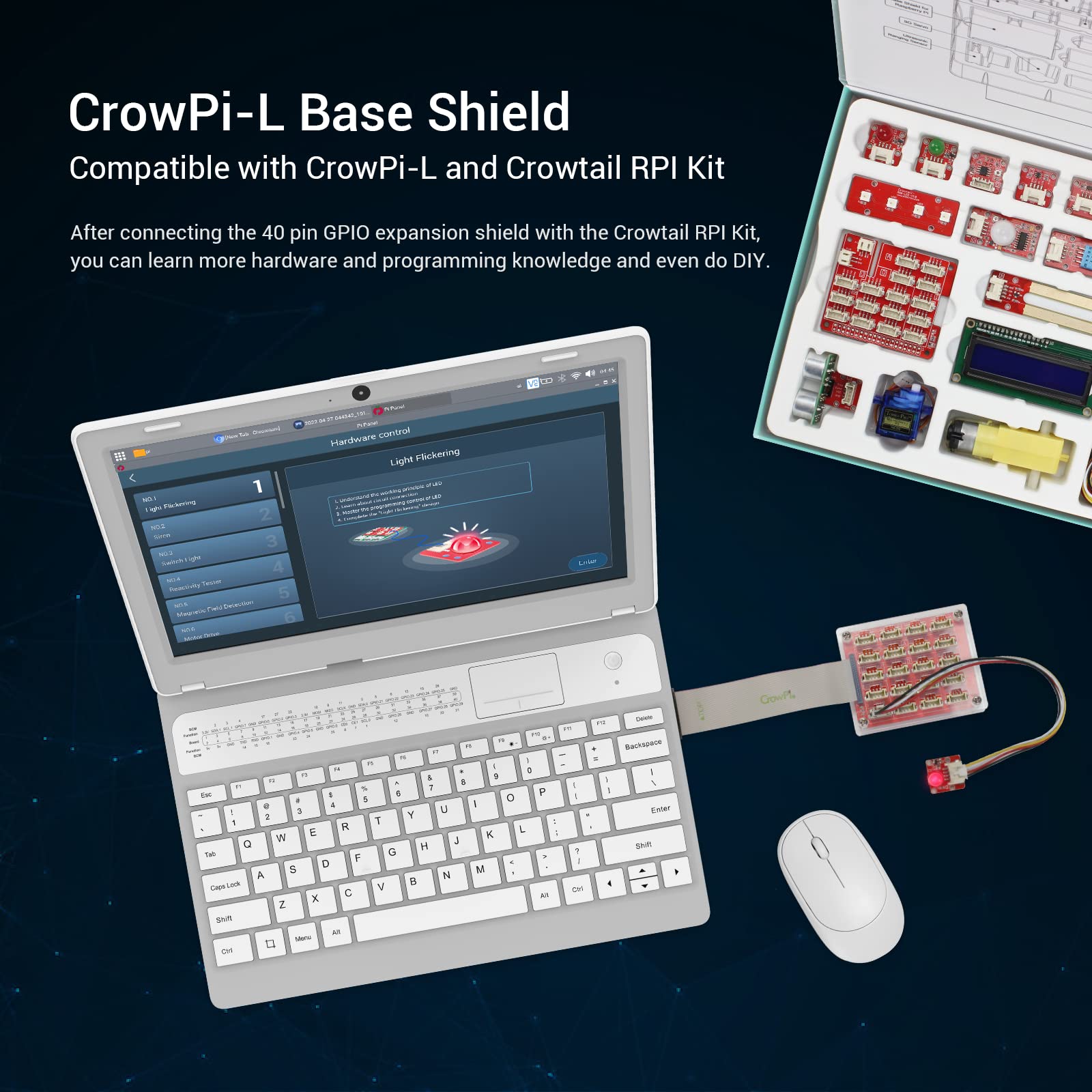 Shield for Raspberry Pi, Design for Crowpi_L, Compatible with Sensor Modules, Connected to GPIO Port, Plug and Play