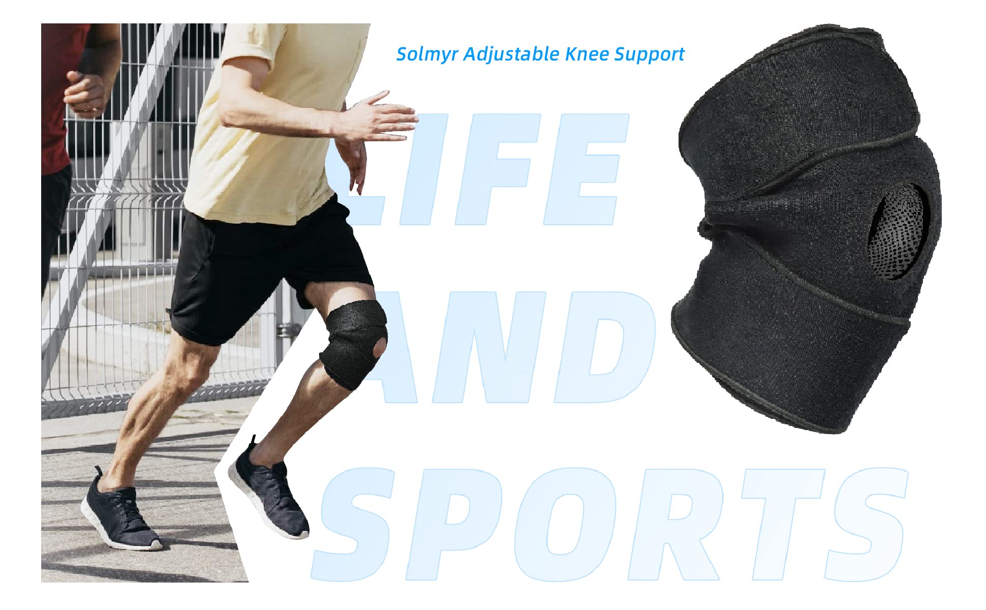 Solmyr Knee Brace Support Adjustable Compression Knee Support Brace for Men Women, for Knee Pain, Arthritis Pain, Tendon, Injury Recovery, Running, Workout