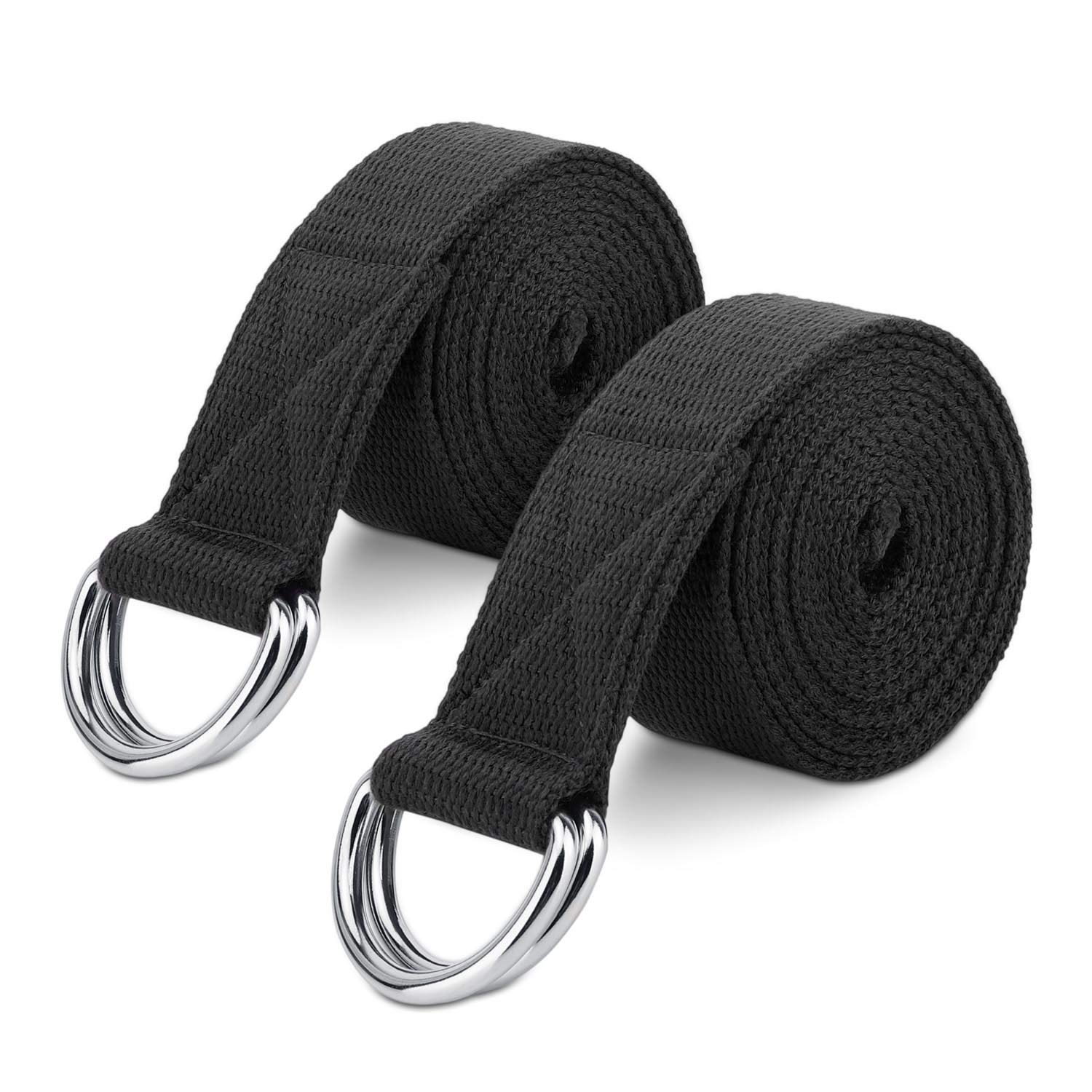 MoKo Yoga Strap Belt [2 Pack], Stretching Exercise Fitness Bands 6ft, Made with Durable Cotton Soft with Metal D-Ring Buckle, Best for Holding Poses, Pilates, Increase Flexibility - Army Green