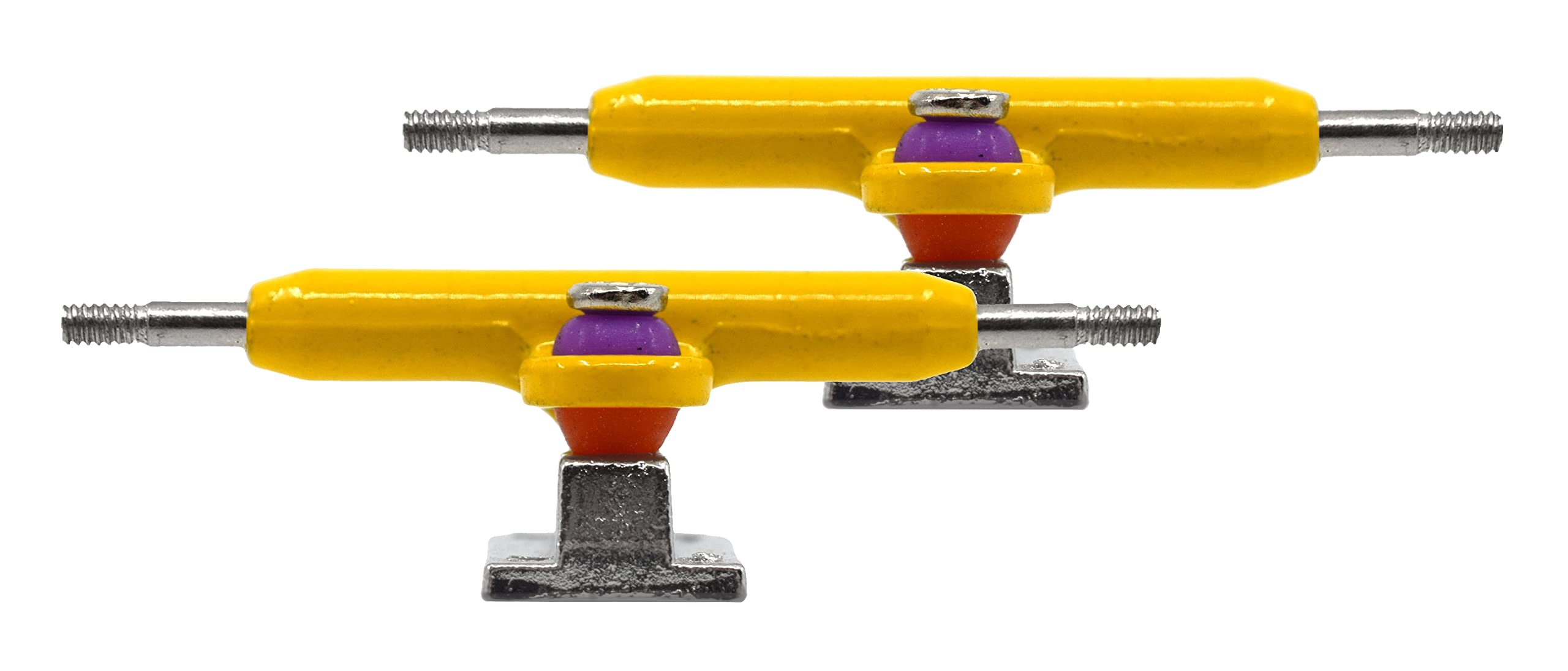 Teak Tuning Prodigy Pro Inverted Fingerboard Trucks with Gold Colored Locknuts & Urethane Tuning, Yellow & Silver Colorway - 32mm Width - Inverted Kingpin, Solid Axle Style - Tuned & Assembled