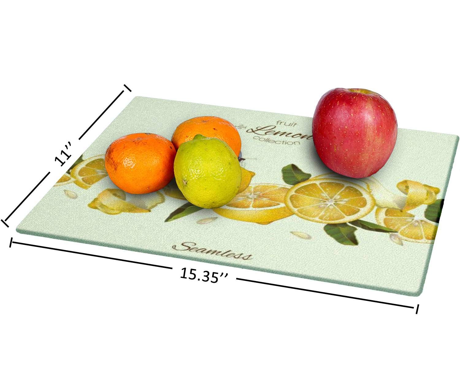 Tempered Glass Cutting Board Vector lemon seamless border stock illustration Tableware Kitchen Decorative Cutting Board with Non-slip Legs, Serving Board, Large Size, 15" x 11"