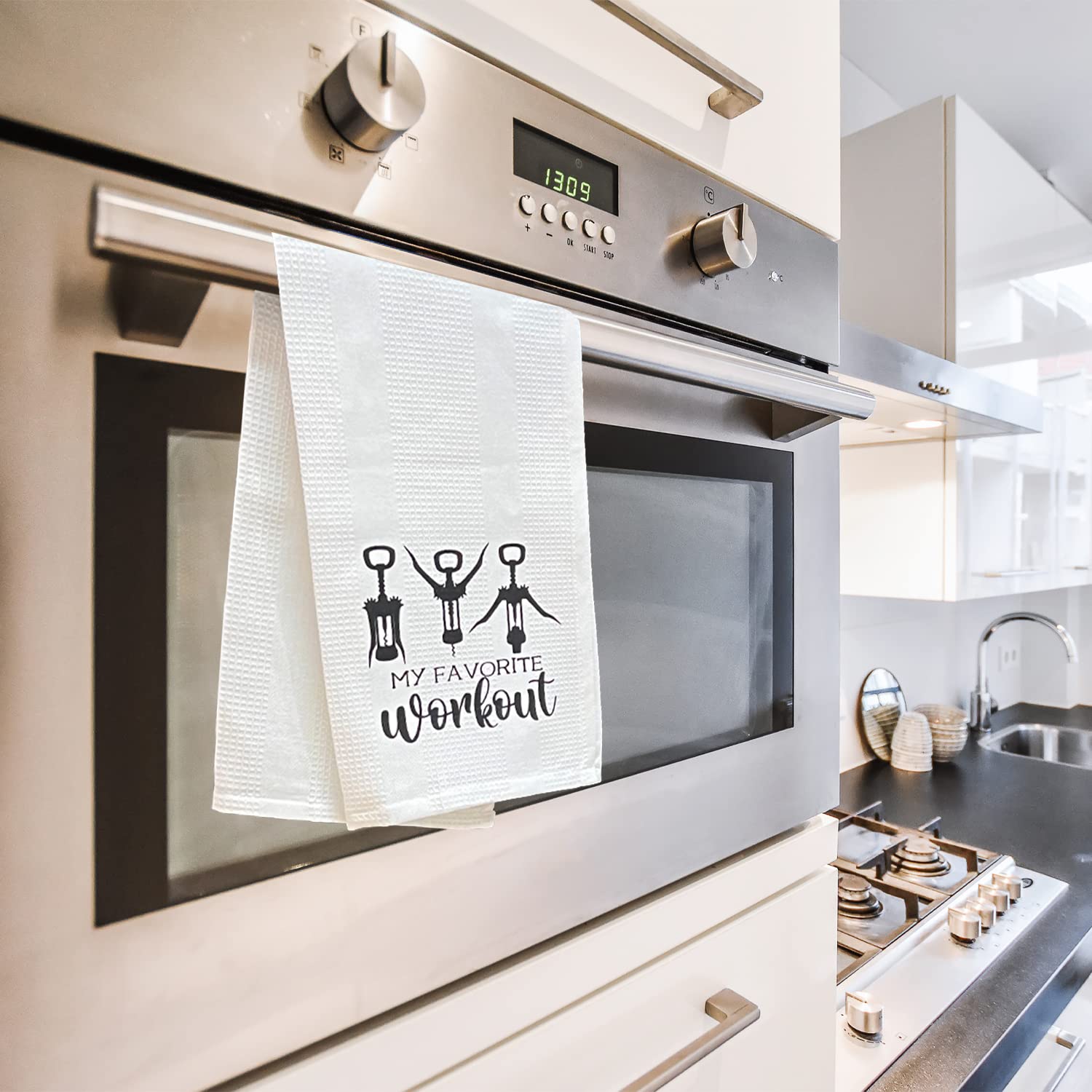 PLACE4PRINT Handmade Funny Kitchen Towel – My favorite workout, 16x28 Inch Perfect for Housewarming-Christmas-Birthday Gift | 100% premium cotton
