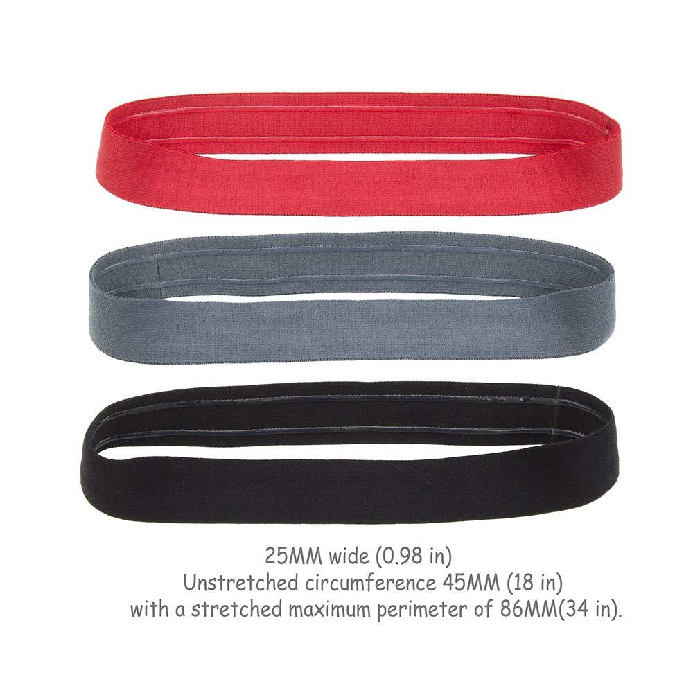 minihope 3 Pack Elastic Hair bands SlideProof Sport Headbands For Women and Men Hair