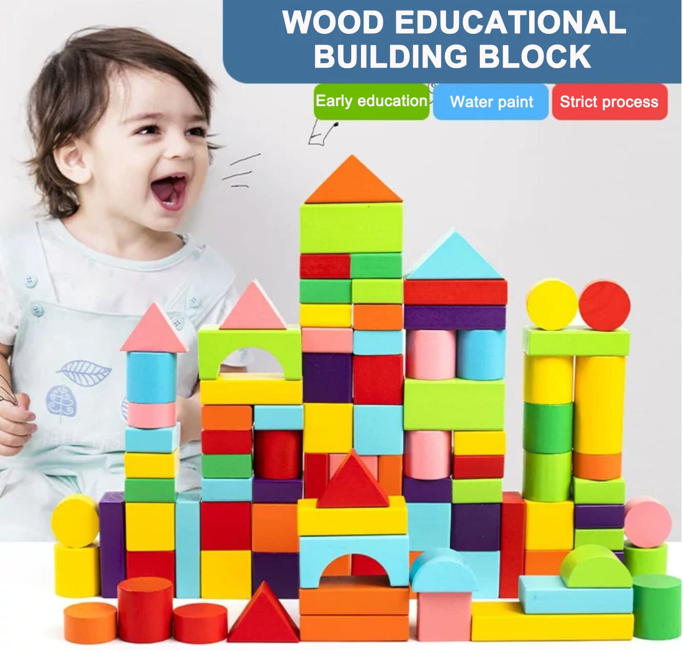 SHIMANDA Wooden Multicolour Building Blocks Set for Boys & Girls, Colorful Learning Educational Construction Toys Gift for Kids, Stacking Building Blocks for Toddlers (40 PCS)