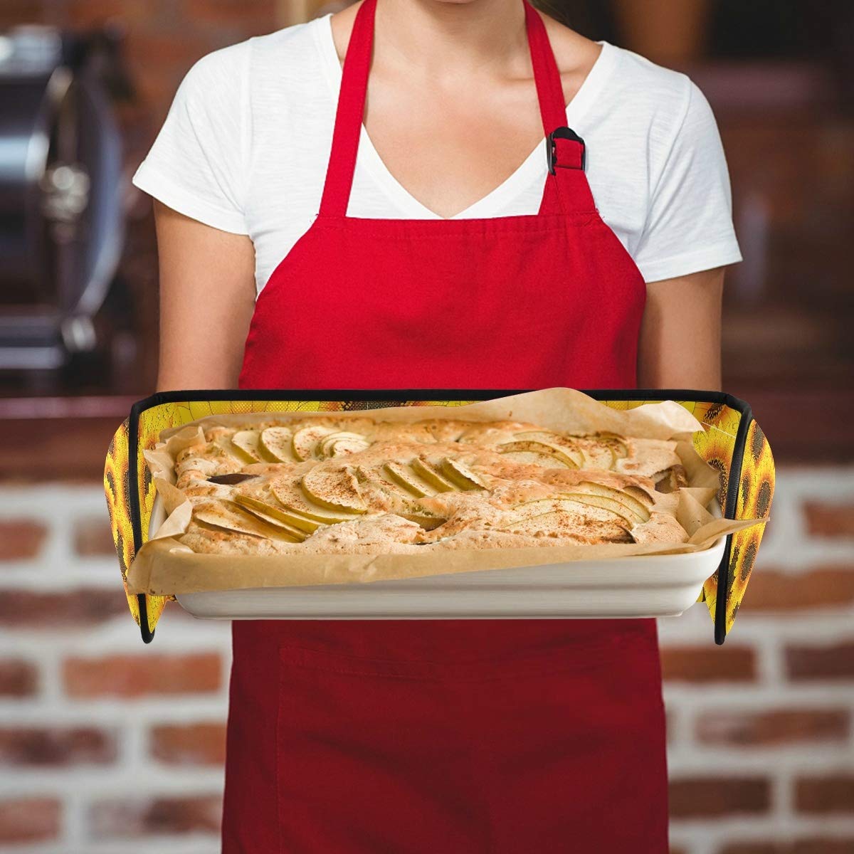 Quilted Double Oven Mitts - Yellow Sunflower Connected Oven Mitts Cooking Gloves Great for BBQ Grilling Baking