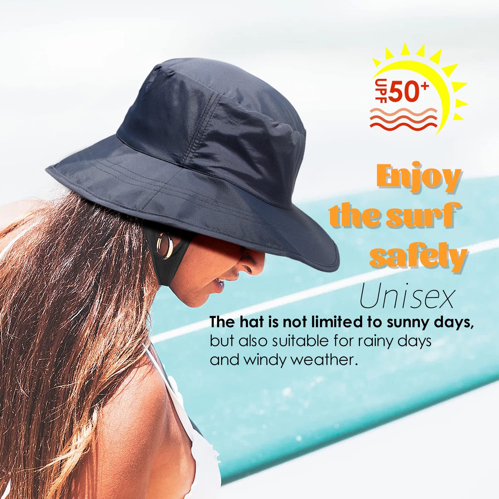 SHINCHIC Womens Surf Bucket Hat Stiff Brim Beach Surfing Hat for Men Boating Riding Watersports Hat Navy Blue