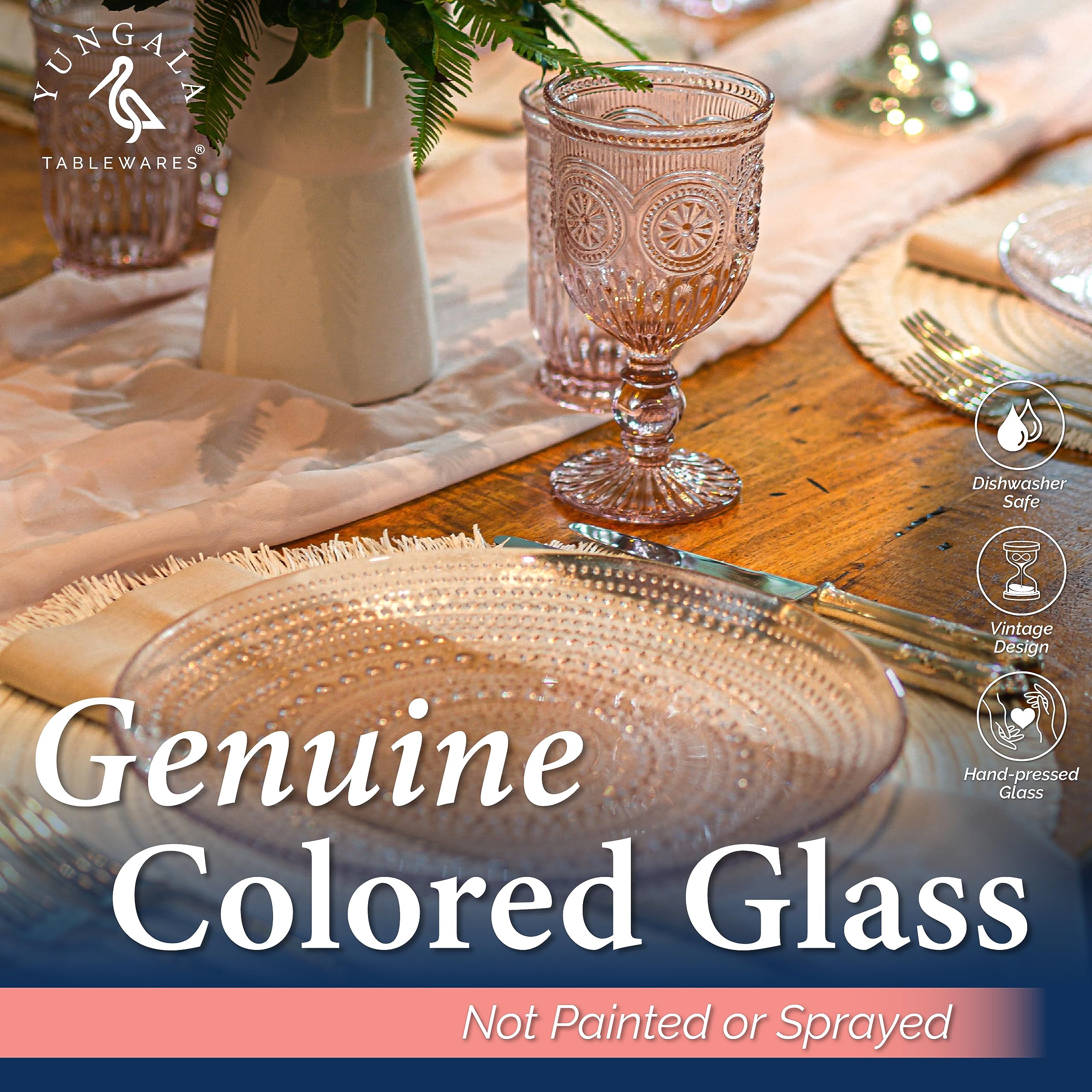 Pink Glassware Bundle - Vintage Glassware Collection for Party - Wine Glasses Set of Pink Goblets and 6 Pink Tall Tumblers - Matching Pink Drinking Glasses with Sunflower Emboss Design