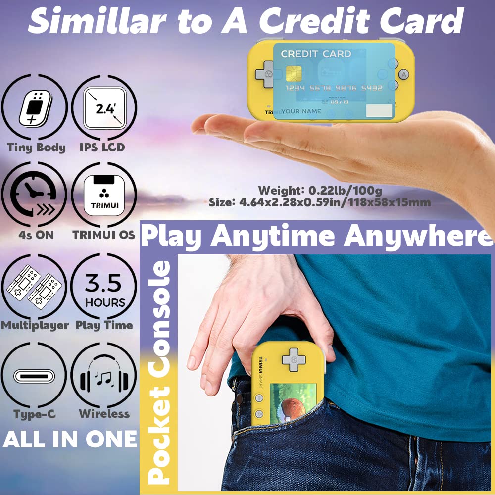 Trimui Smart Handheld Game Console 2.4 inch Mini Retro Hand Held Games Console Classic Games Built-in Rechargeable Battery Portable Style Hand-held Video Game Consoles System Yellow