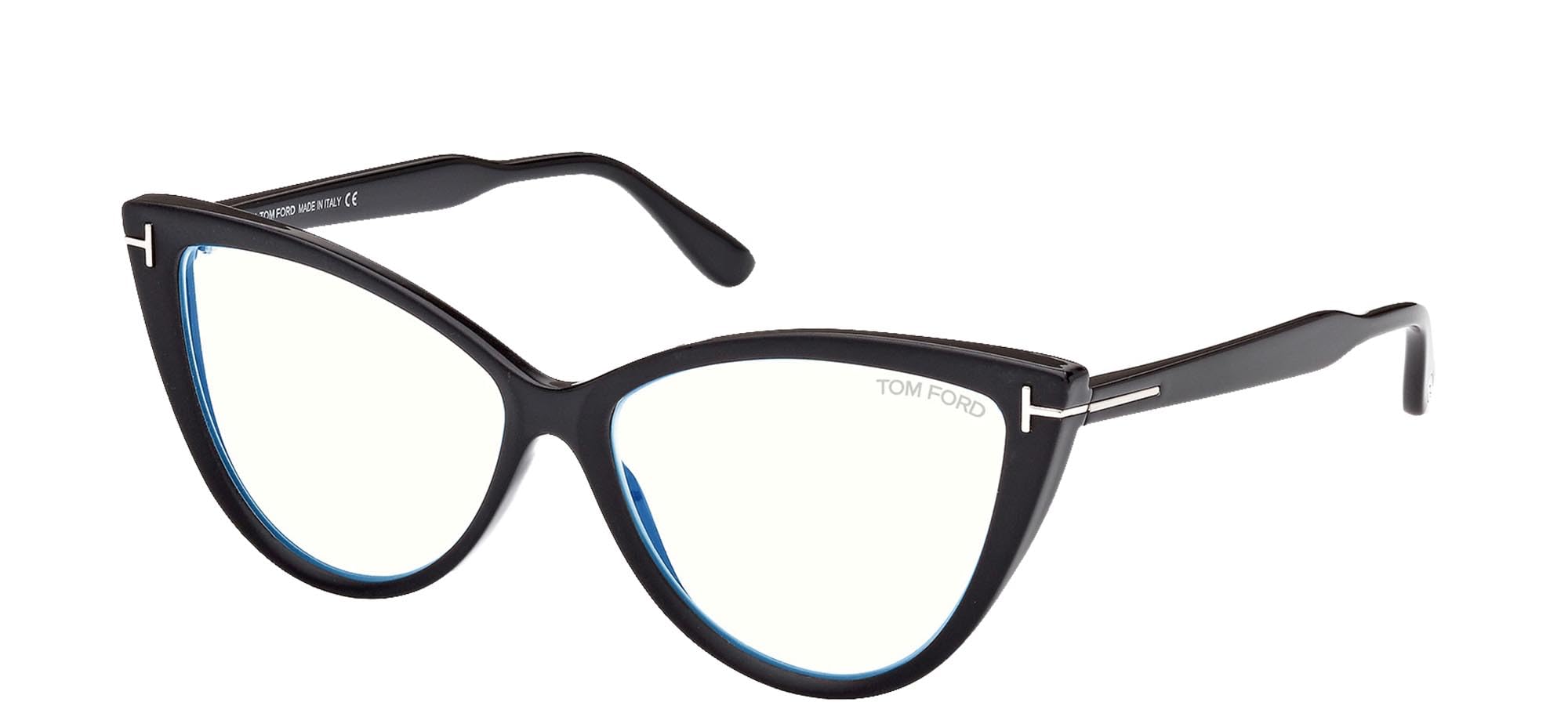 Tom Ford Eyeglasses FT 5843 -B 005 Matte Black, t Logo/Blue Block Lenses