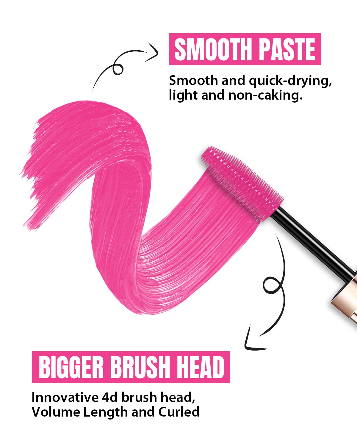 Naseny Waterproof Pink Mascara Volume And Length,5D Silk Fiber Mascara Clear Eyebrow Gel Keep Brows Stay In Place All Day,Brow Freeze Goes a Long Way Creat Full Voluminous Eye Makeup Looking