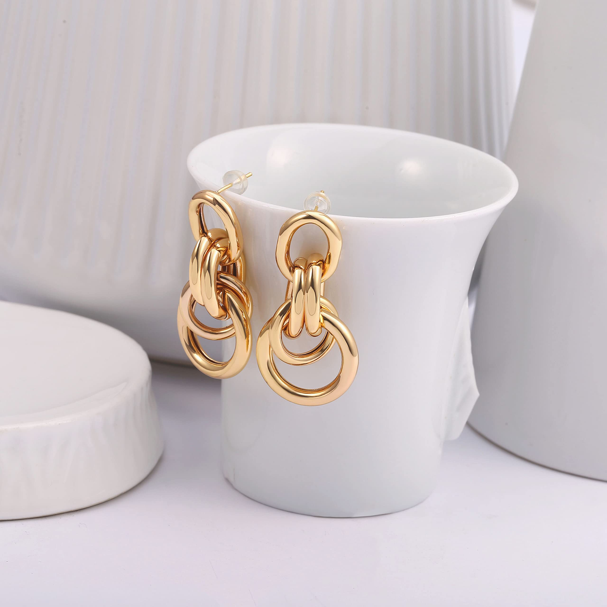 PERNNLA PEARL 18K Gold Drop Dangle Earrings for Women Dainty Long Circle Geometric Earring Big Boho Statement Earrings Women Jewelry
