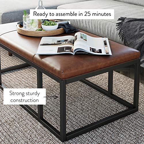 Nathan James Doxa Modern Industrial Coffee Table Wood in with Metal Rectangle Frame, Bench, Warm Brown